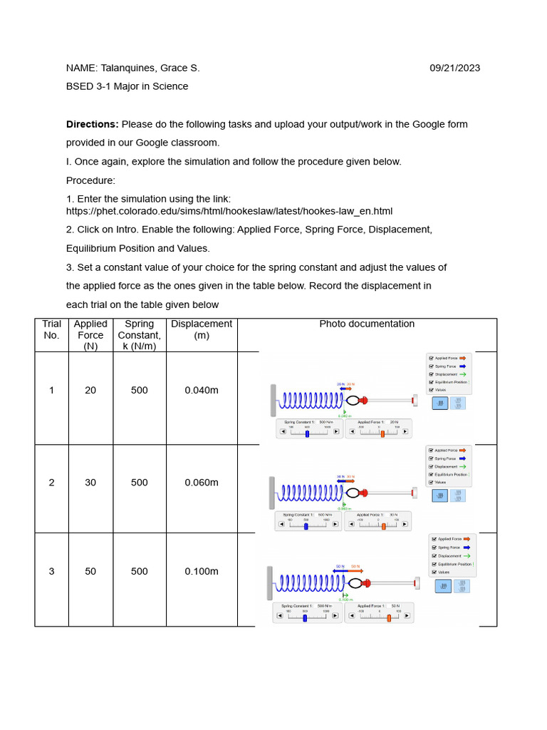 Understanding Hooke's Law Simulation | PDF | Science & Mathematics