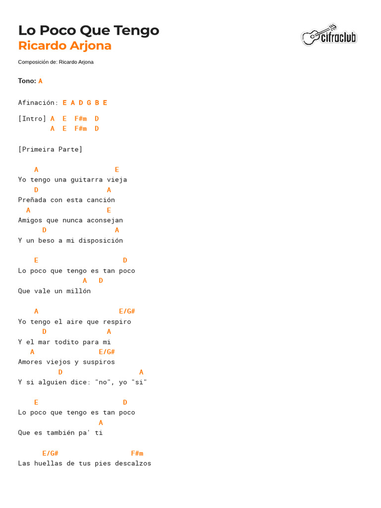 Cifra Club - Ricardo Arjona - Lo Poco Que Tengo | PDF