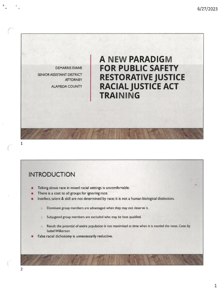 A New Paradigm for Public Saftey Restorative Justice Racial Justice Act Training | PDF