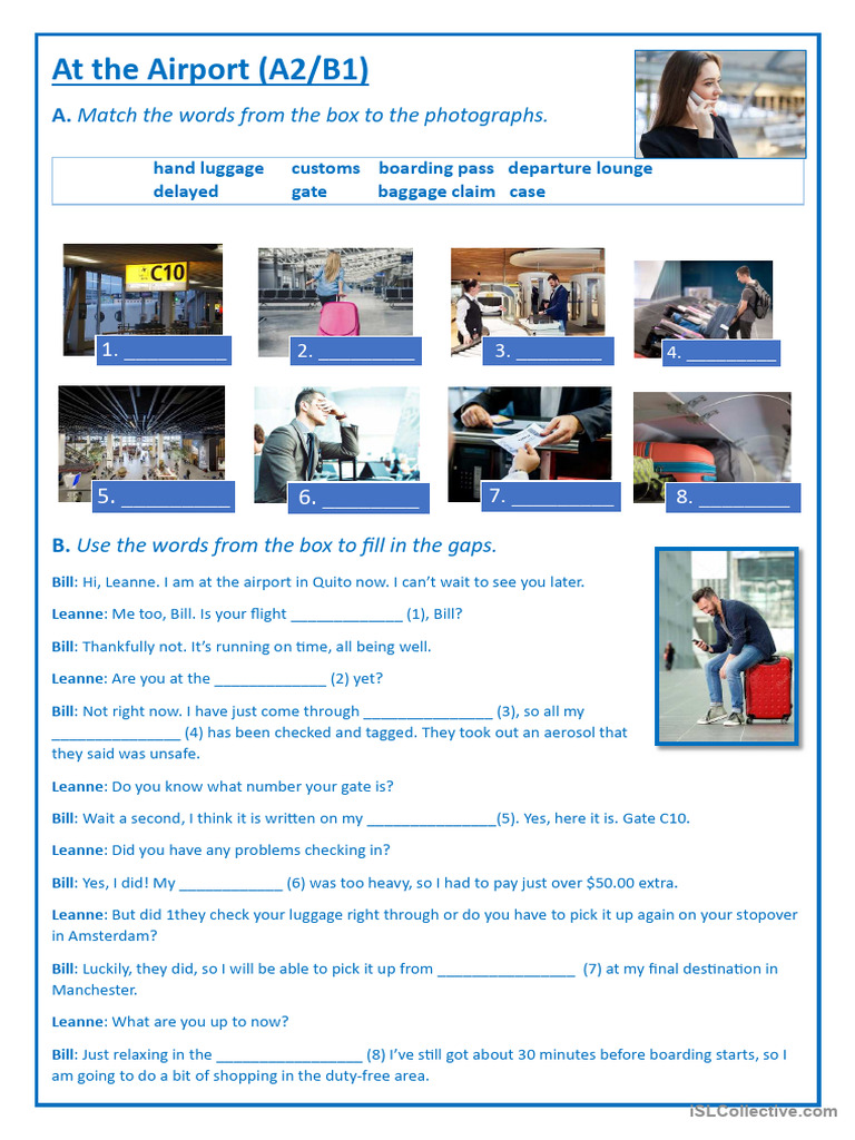 At The Airport A2 - B1 Vocabulary - Reading - Listening | PDF ...