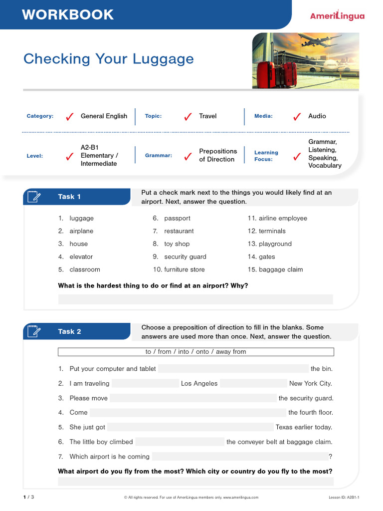 A2B1-1 Workbook Checking Your Luggage | PDF | Baggage | Airport