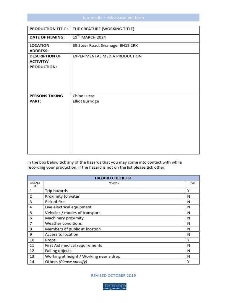 Creatureriskassessment | PDF | Risk Assessment | Occupational Safety And Health