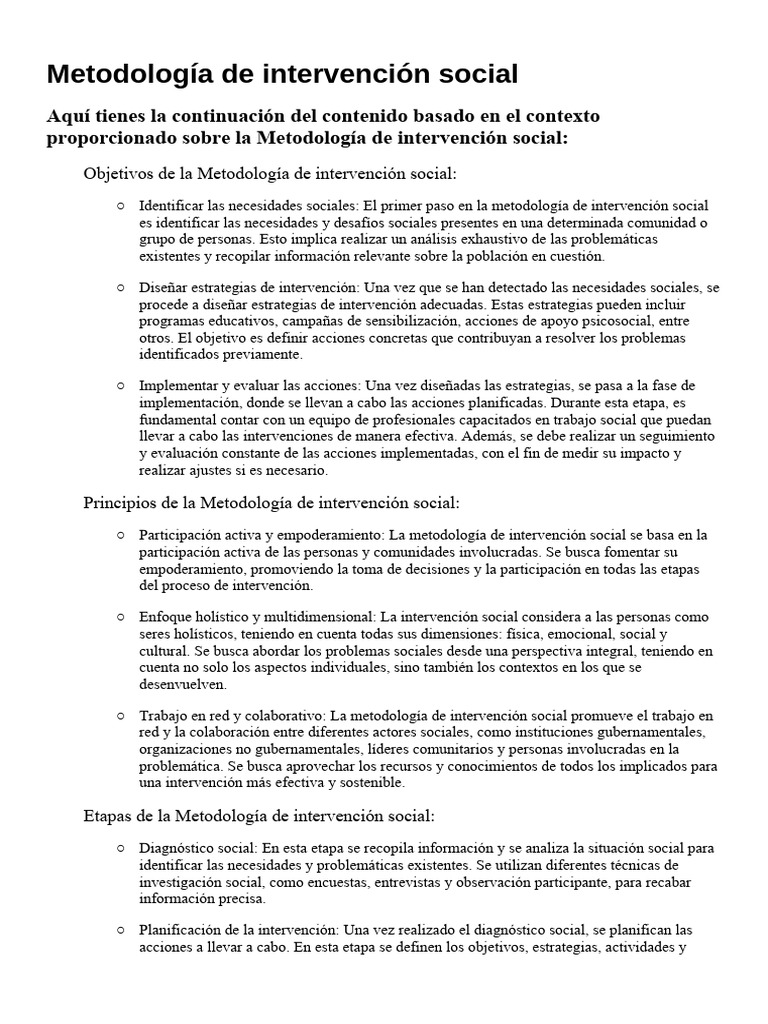 Metodología de intervención social | PDF | Evaluación | Trabajo Social