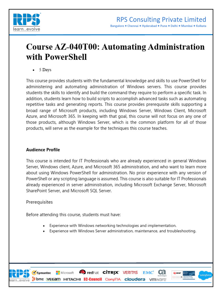 Course AZ-040T00 - Automating Administration With PowerShell | PDF | Microsoft Azure | Share Point
