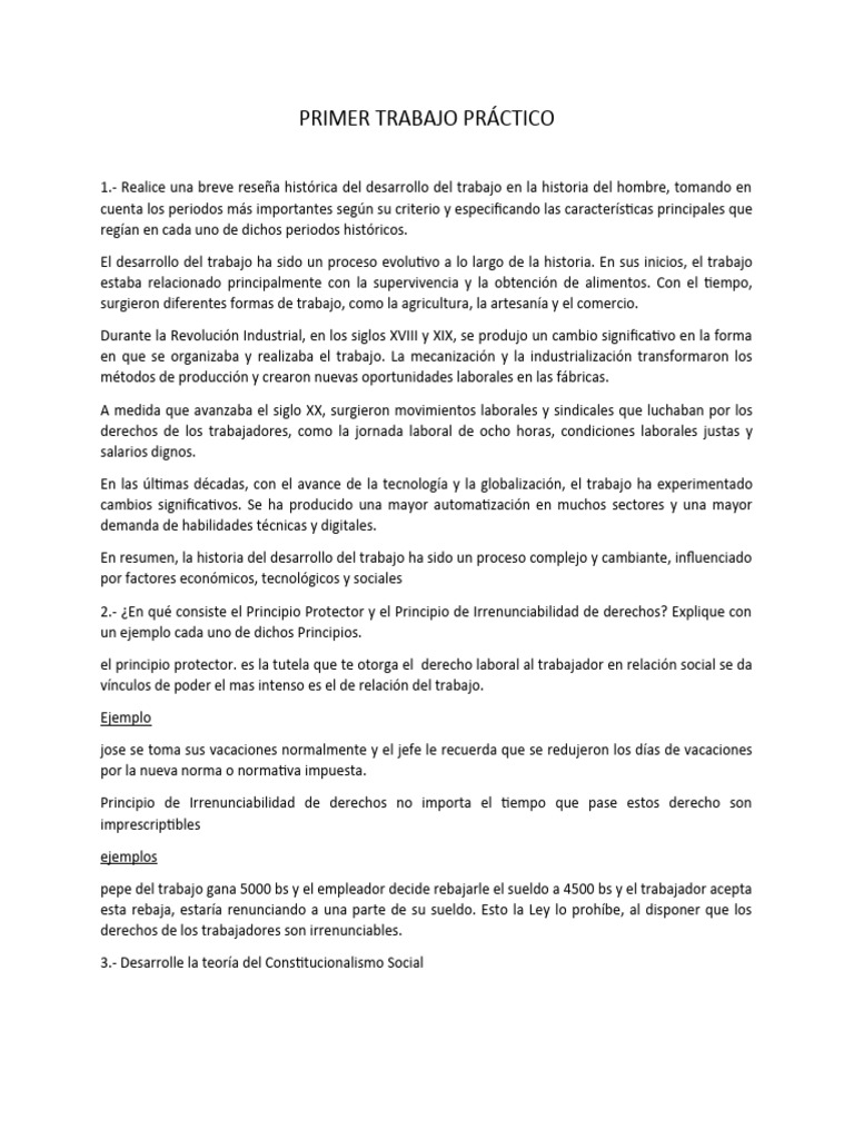 Primer Trabajo Práctico | PDF | Derecho laboral | Salario