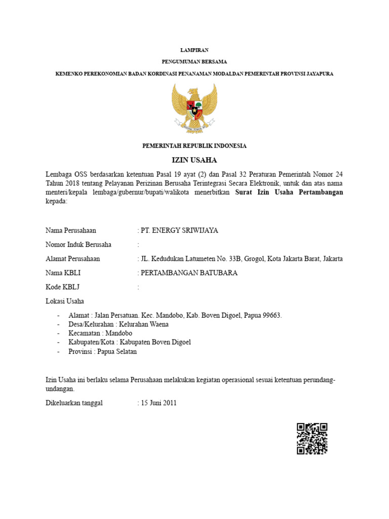 12. Surat Izin BKPM 1 | PDF