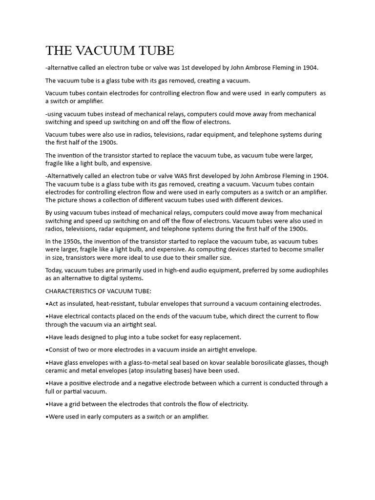 The 1st Generation of Computer | PDF | Electrical Engineering | Classes ...