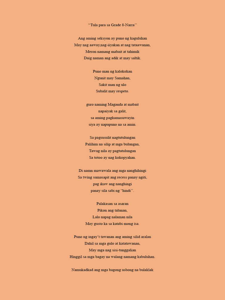 Tula para Sa Grade 8 | PDF