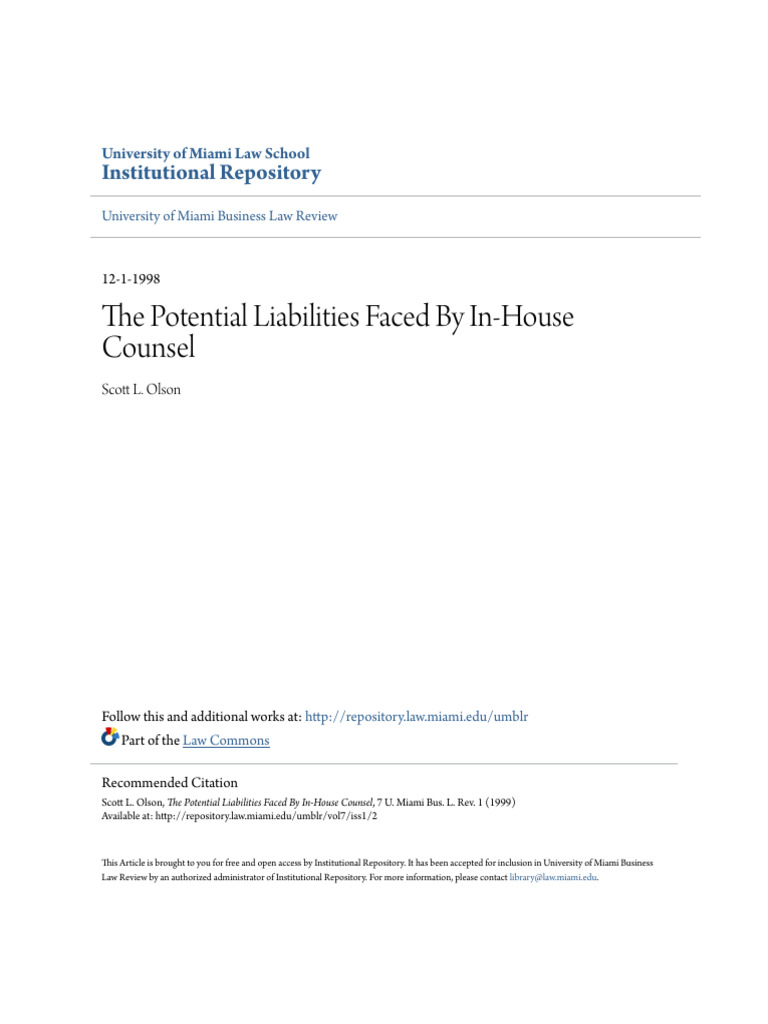 The Potential Liabilities Faced by In-House Counsel | PDF | Legal ...