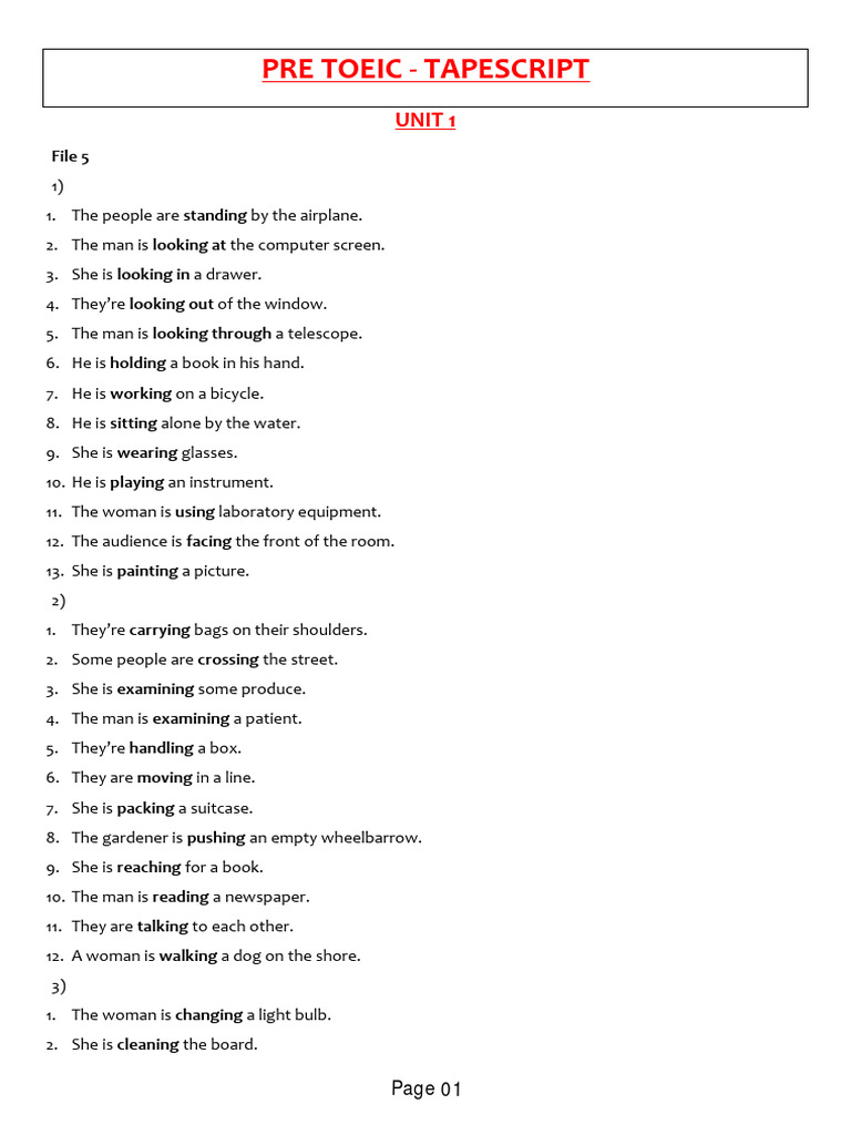Tape Script Toeic Pre - 2019 | PDF | Waiting Staff | Desk