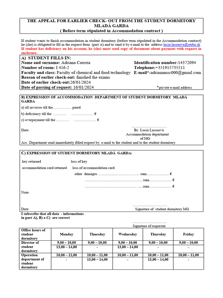 Appeal For Early Check-Out MG | PDF