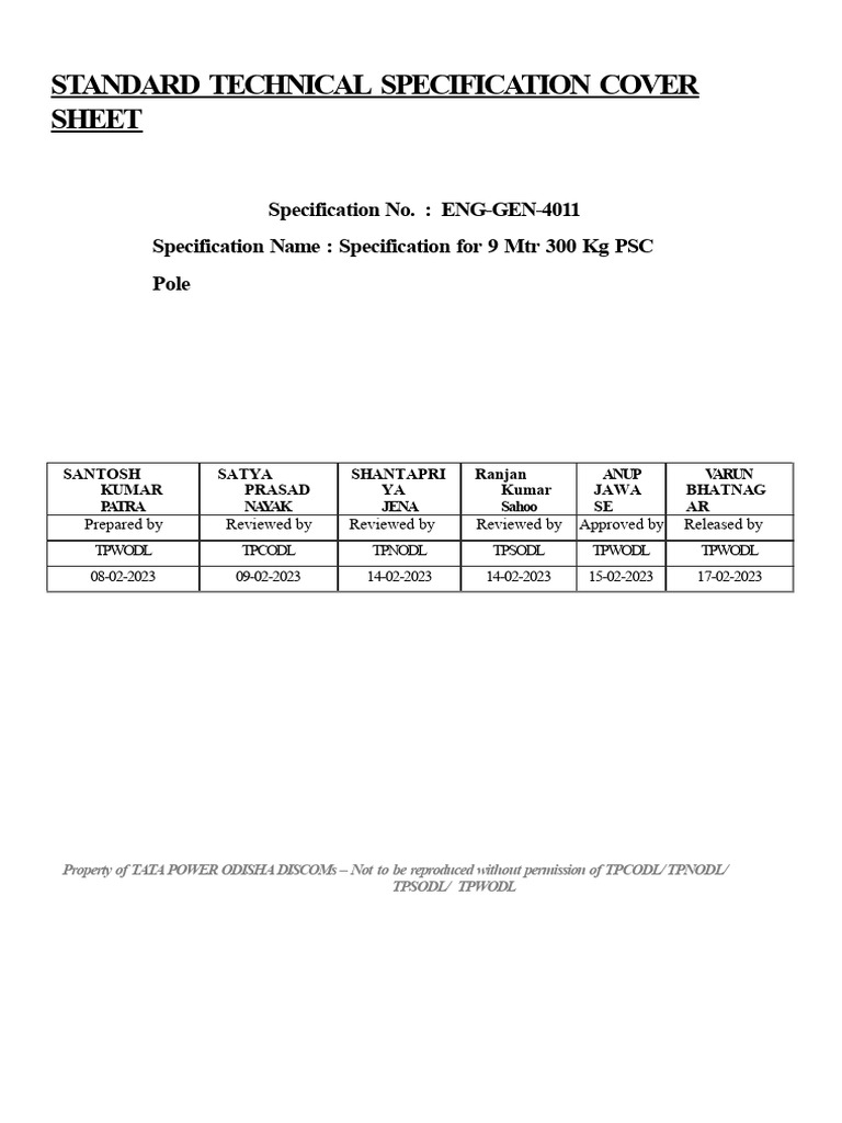 GTP - PSC - 9 MTR 300 KG | PDF | Concrete | Specification (Technical Standard)