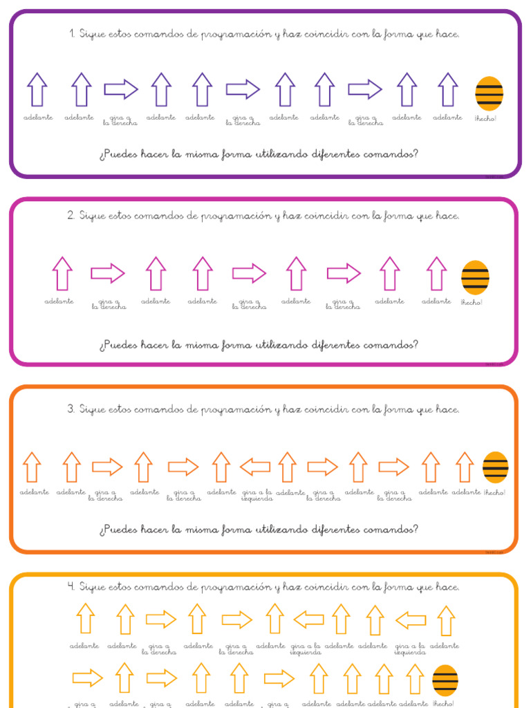 Tarjetas De Comandos De Codificación Compatible Con Bee Bot Pdf