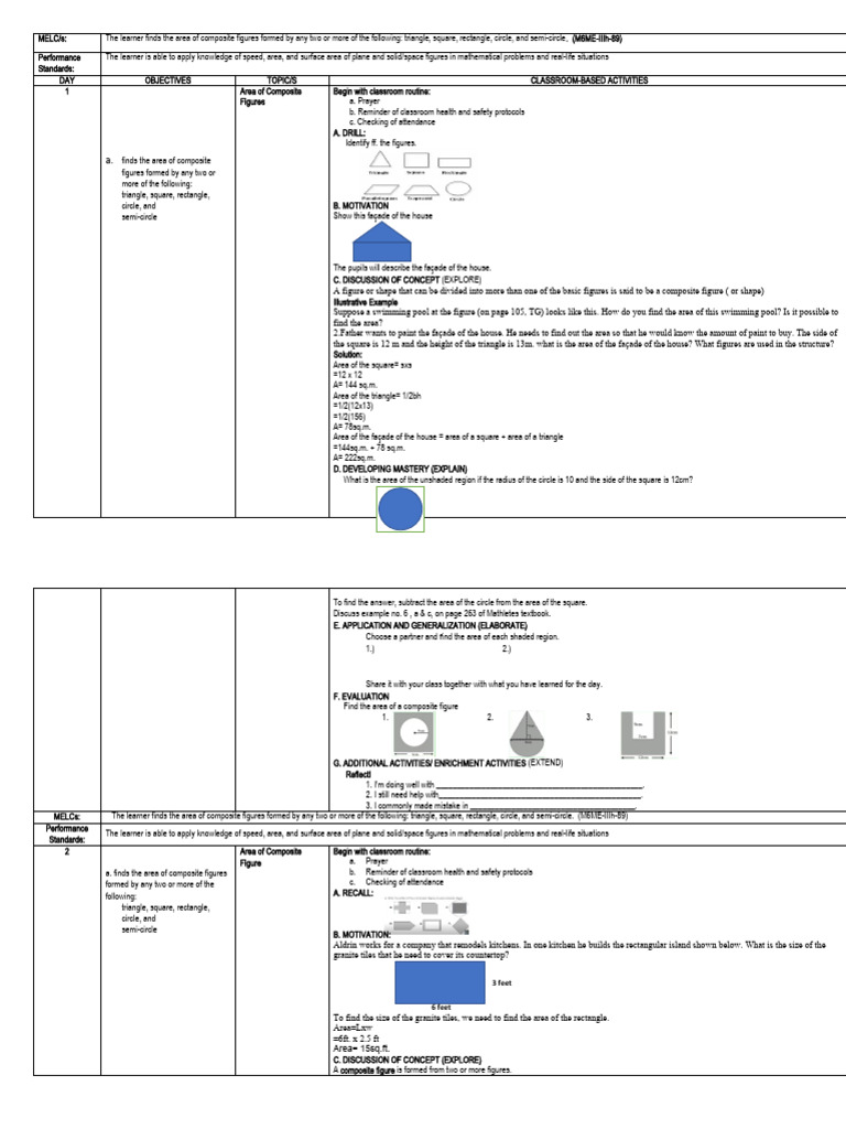 WLP - Math6 - Q3 - W6 | PDF | Area | Length