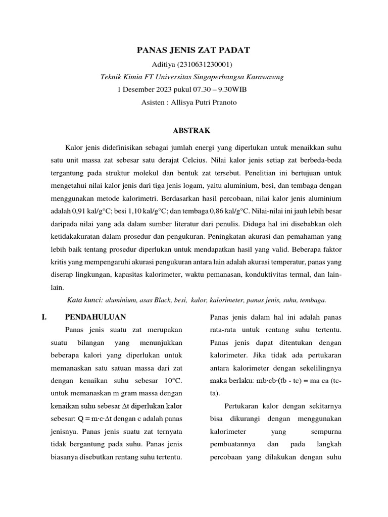 Kalor Jenis Logam: Aluminium, Besi, Tembaga | PDF | Sains & Matematika