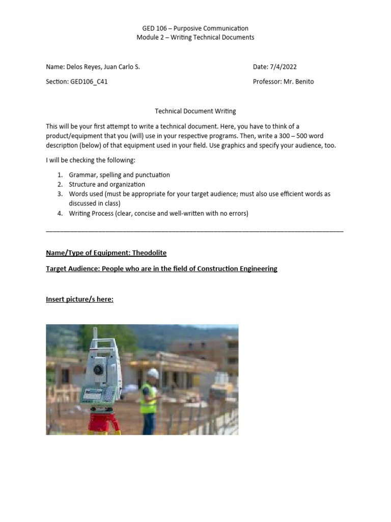 Tech Document Writing SW1 Product Description | PDF | Surveying | Science