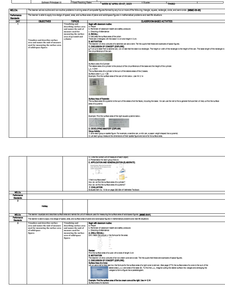 WLP_MATH6 _Q3- W8 | PDF | Area | Surface Area
