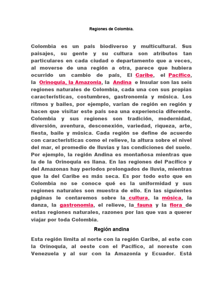Regiones Naturales de Colombia: Diversidad y Cultura | PDF | Colombia ...