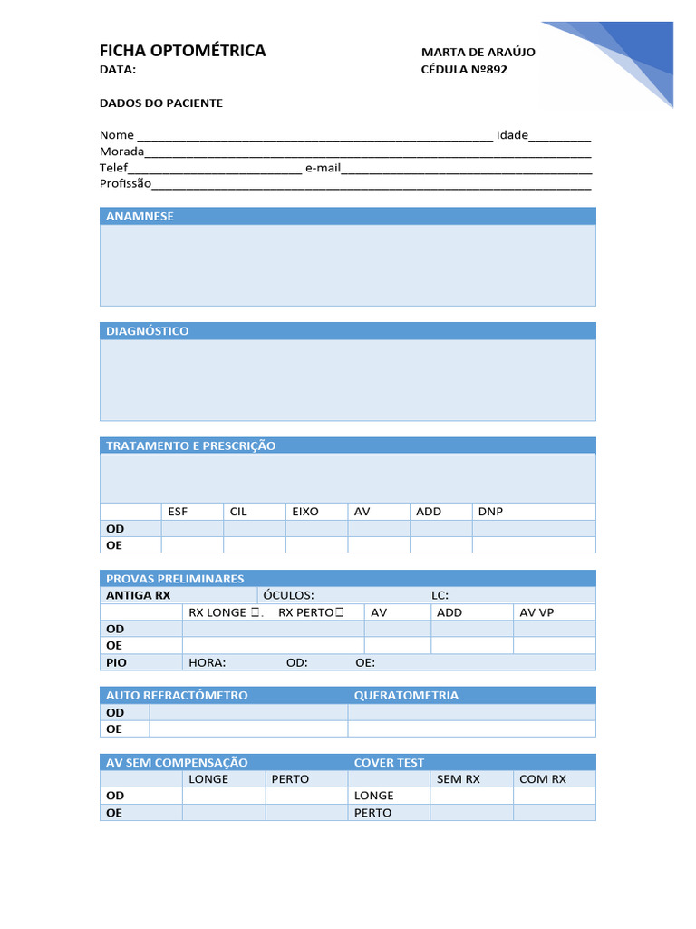 Ficha Optometrica | PDF