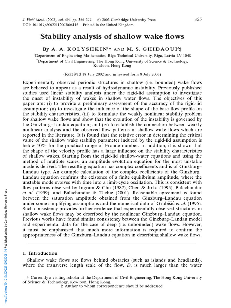 Stability Analysis of Shallow Wake Flows | PDF | Stability Theory | Nonlinear System