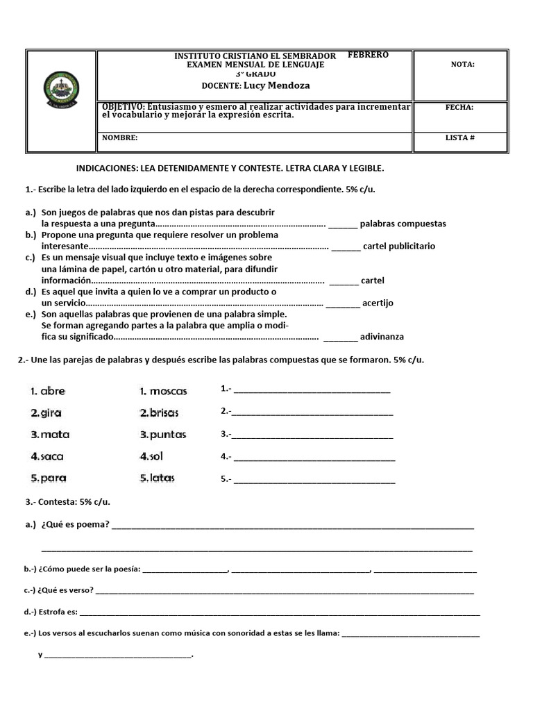 Exam. Lenguaje | PDF