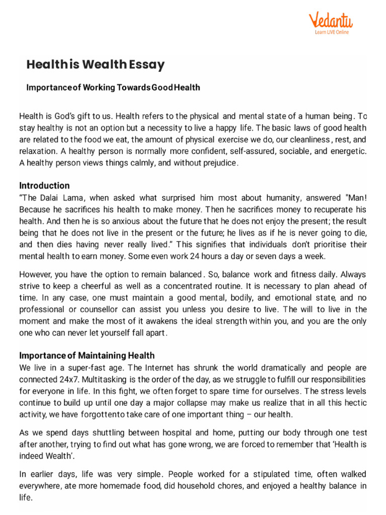 Health Is Wealth Essay | PDF