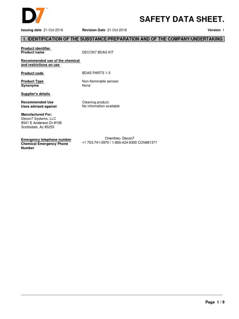 Decon7 Defense 7001709 Product Data Sheet | PDF | Wellness | Science ...