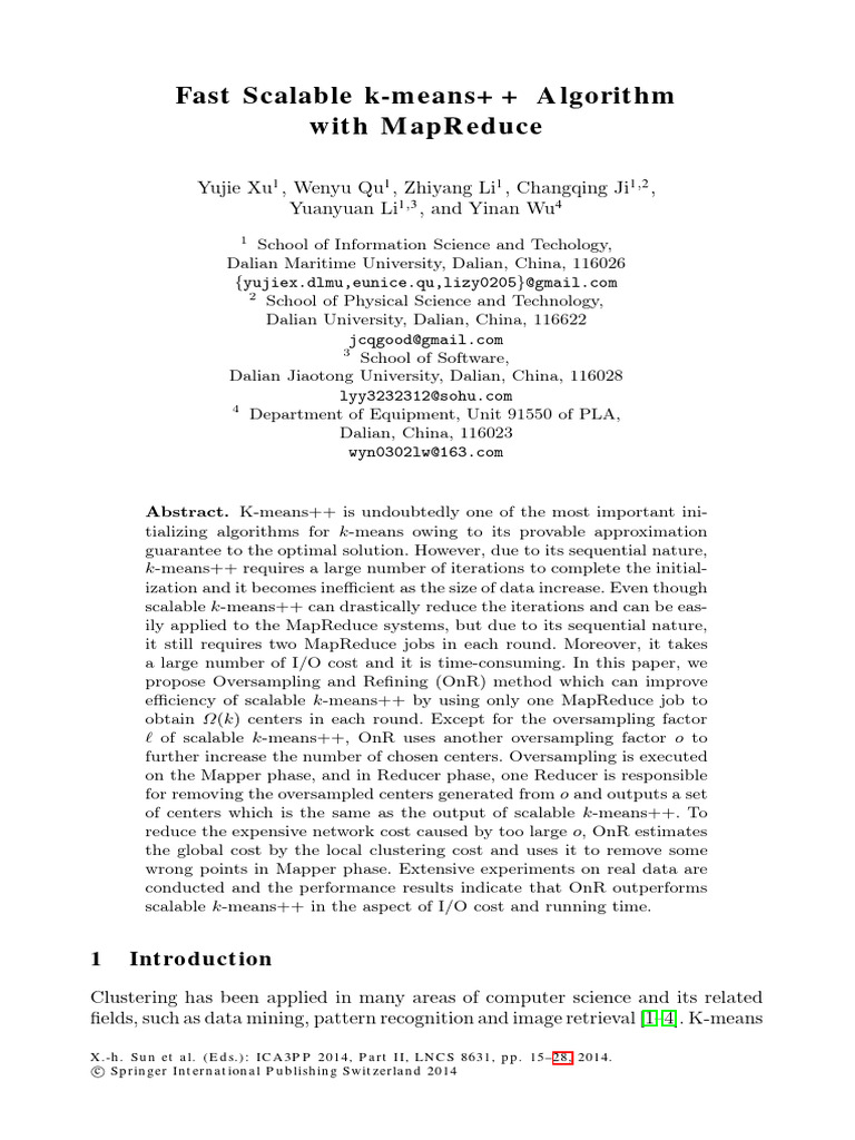 Fast Scalable K-Means++ Algorithm With Mapreduce | PDF