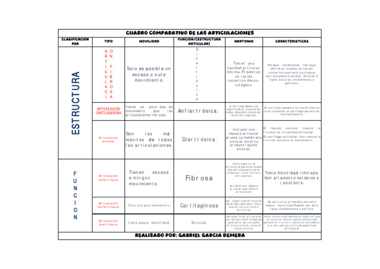 CUADRO COMPARATIVO DE LAS ARTICULACIONES | PDF | Articulación | Anatomía