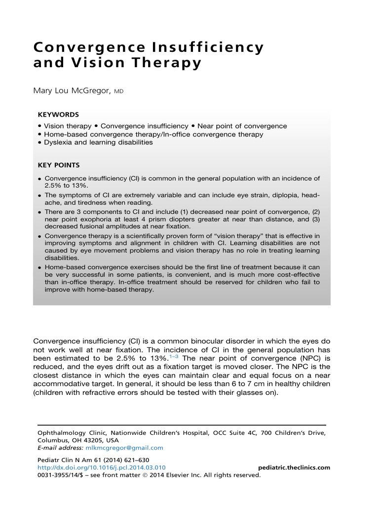 Convergence Insufficiency and Therapy | PDF | Dyslexia | Medical ...