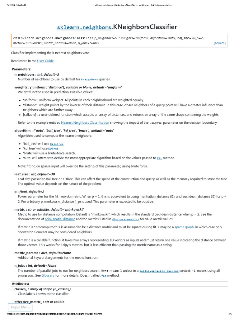 Sklearn - neighbors.KNeighborsClassifier - Scikit-Learn 1.4.1 ...
