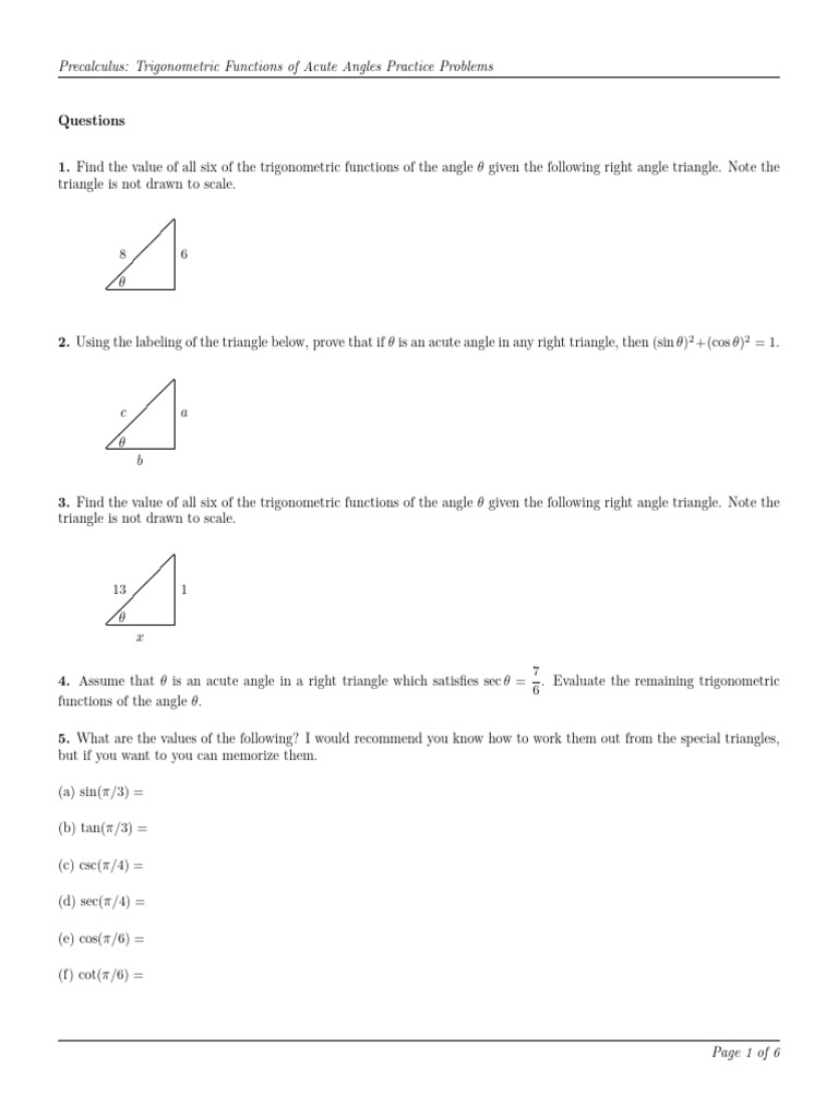 TrigFunctionsAcuteAnglesPP | PDF | Trigonometric Functions | Triangle