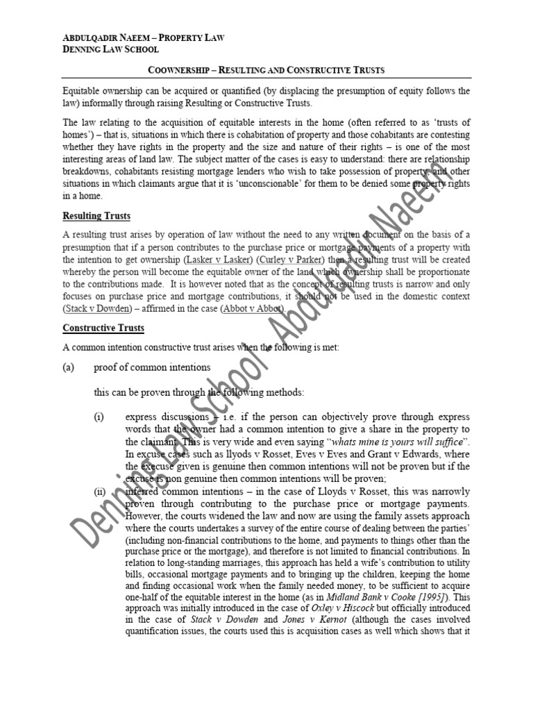 Constructive and Resulting Trusts | PDF | Private Law | Civil Law ...
