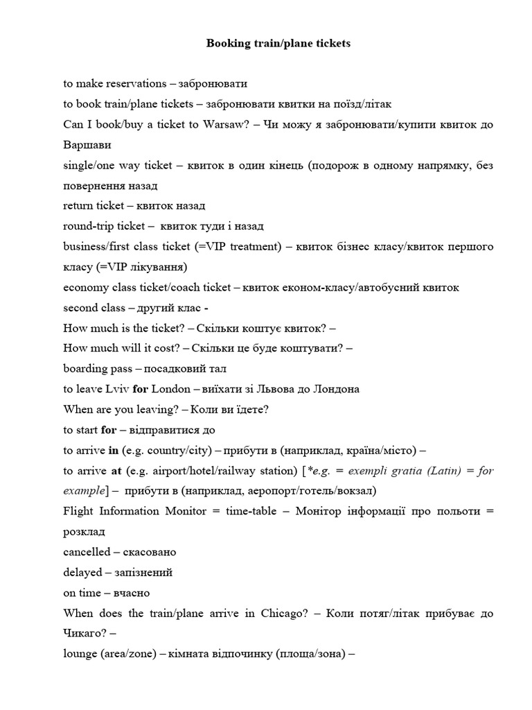 ST Booking Train (Plane) Tickets. Vocabulary. | PDF