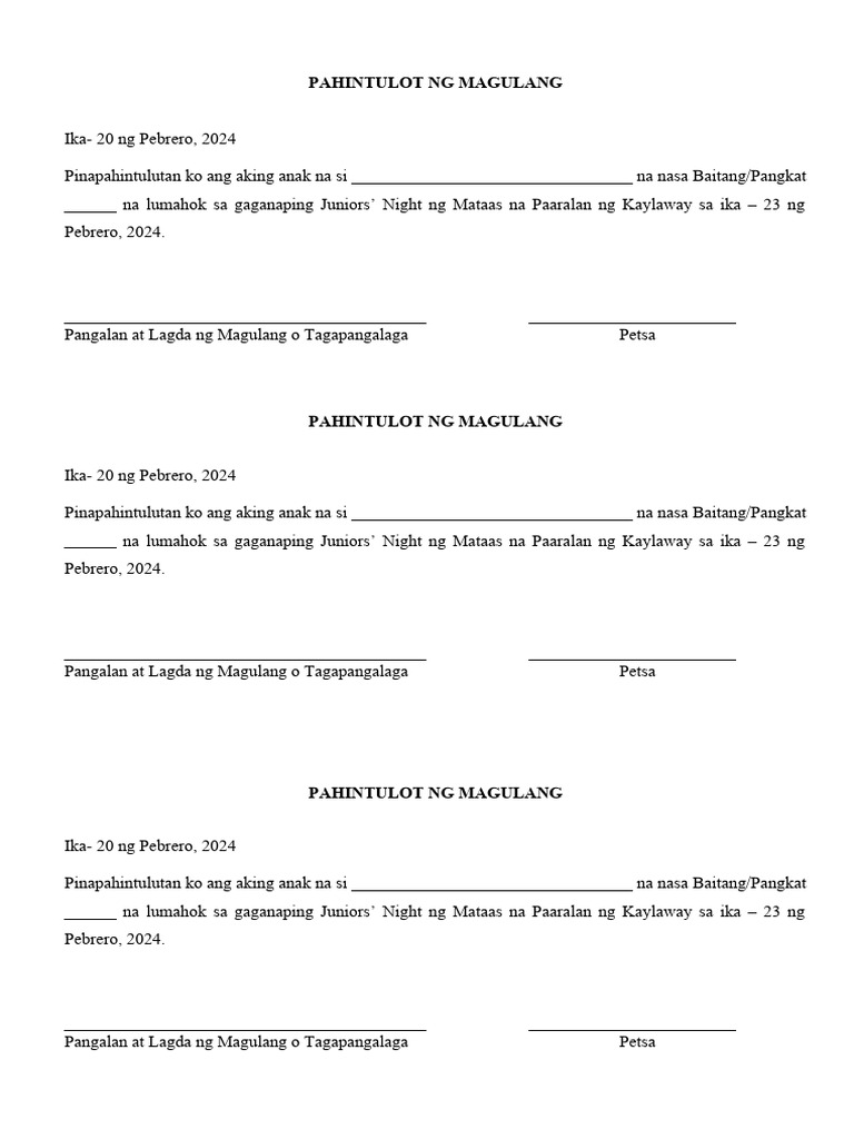 Pahintulot NG Magulang | PDF