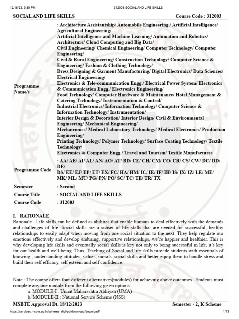 Social and Life Skills | PDF | Engineering | Learning