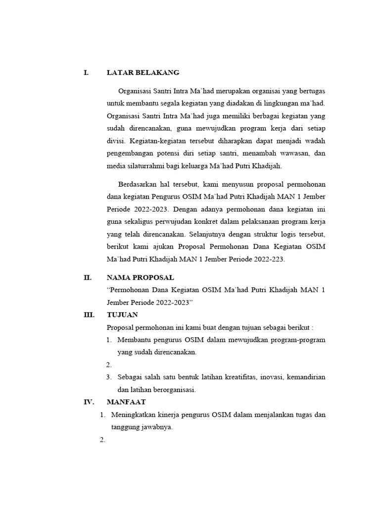 PROPOSAL Permohonan Dana OSIM | PDF