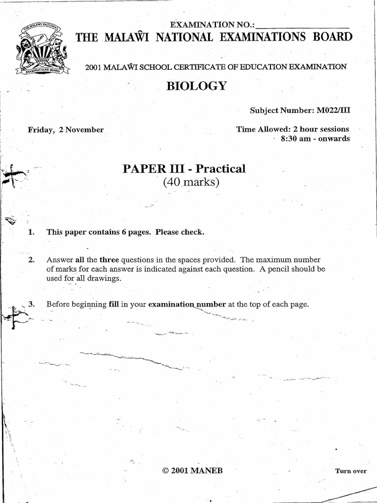 2001msce Bio Paper | PDF