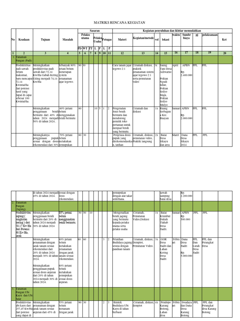 Matriks Rencana Kegiatan Penyuluhan | PDF