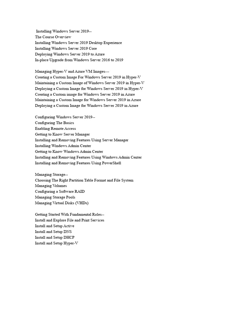 Windows Server 2019 Course Content Pdf