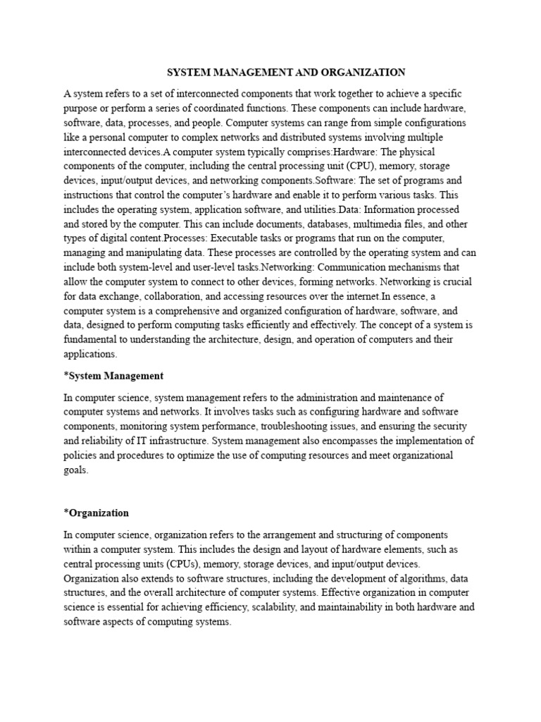 System Management and Organization | PDF | Process (Computing ...