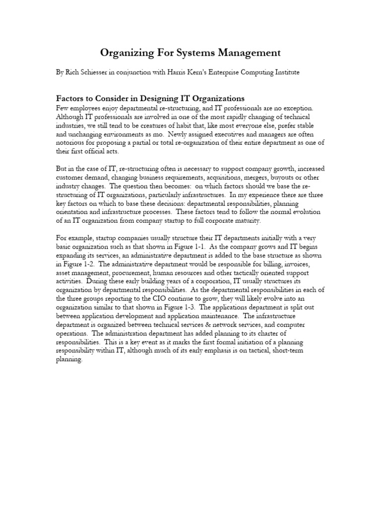 Organizing For Systems Management | PDF