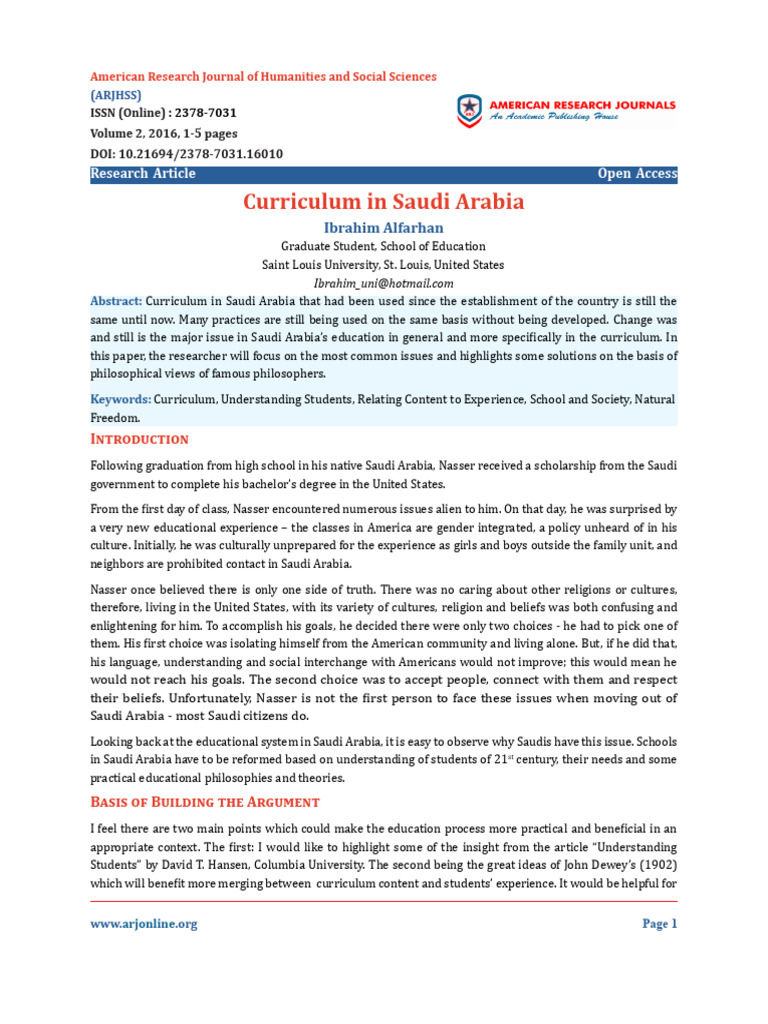 Curriculum in Saudi Arabia | Download Free PDF | John Dewey | Experience