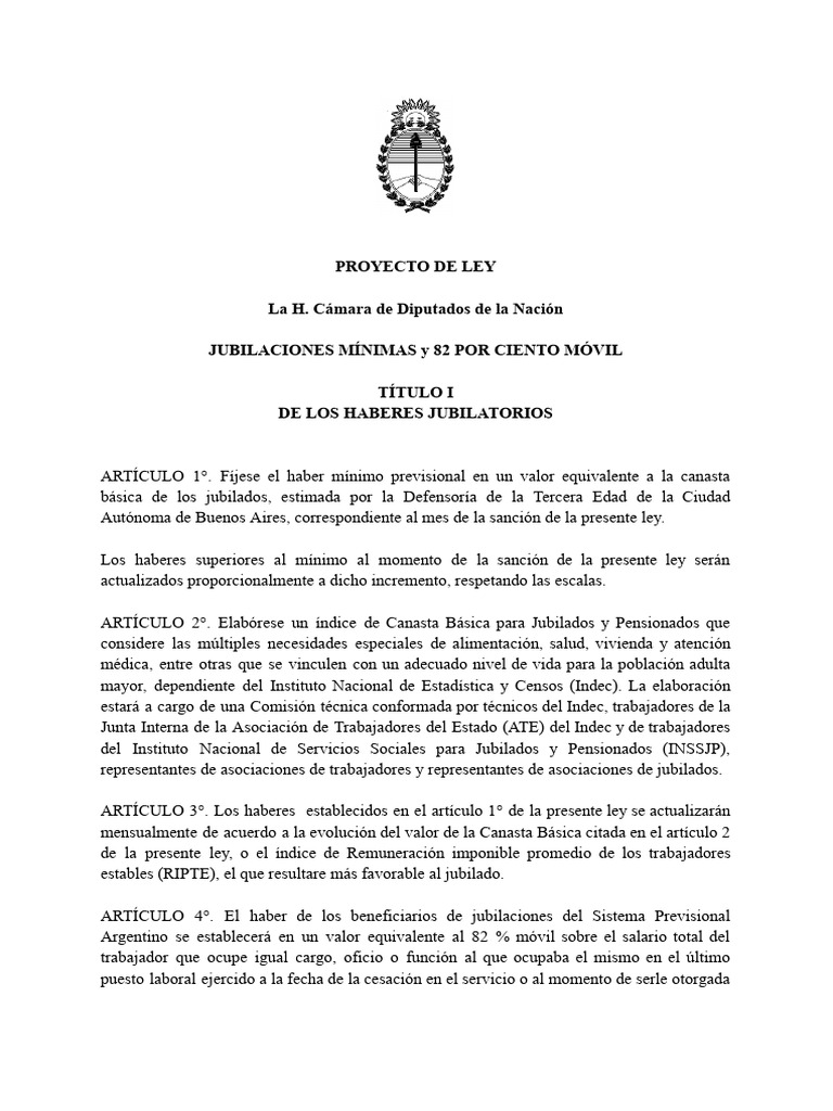 Proyecto L - Jubilaciones Mínimas y 82 Por Ciento Móvil | PDF | Jubilación | Pensión