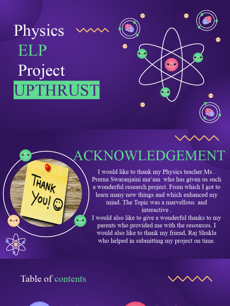 Physics ELP 9th Project UPTHRUST | PDF | Buoyancy | Fluid Mechanics
