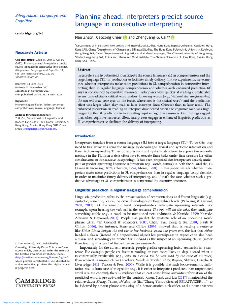 Interpreters' Predictive Strategies in SL | PDF | Linguistics ...