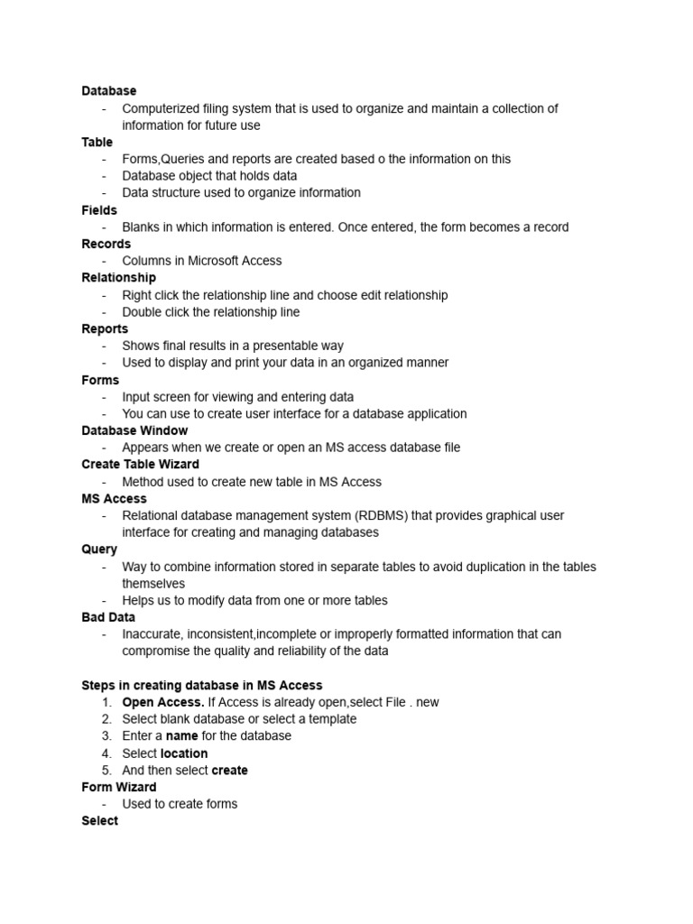 Computer Grade 9 MS Access Reviewer | PDF | Microsoft Access | Databases Computer Grade 9 MS Access Reviewer | PDF | Microsoft Access | Databases