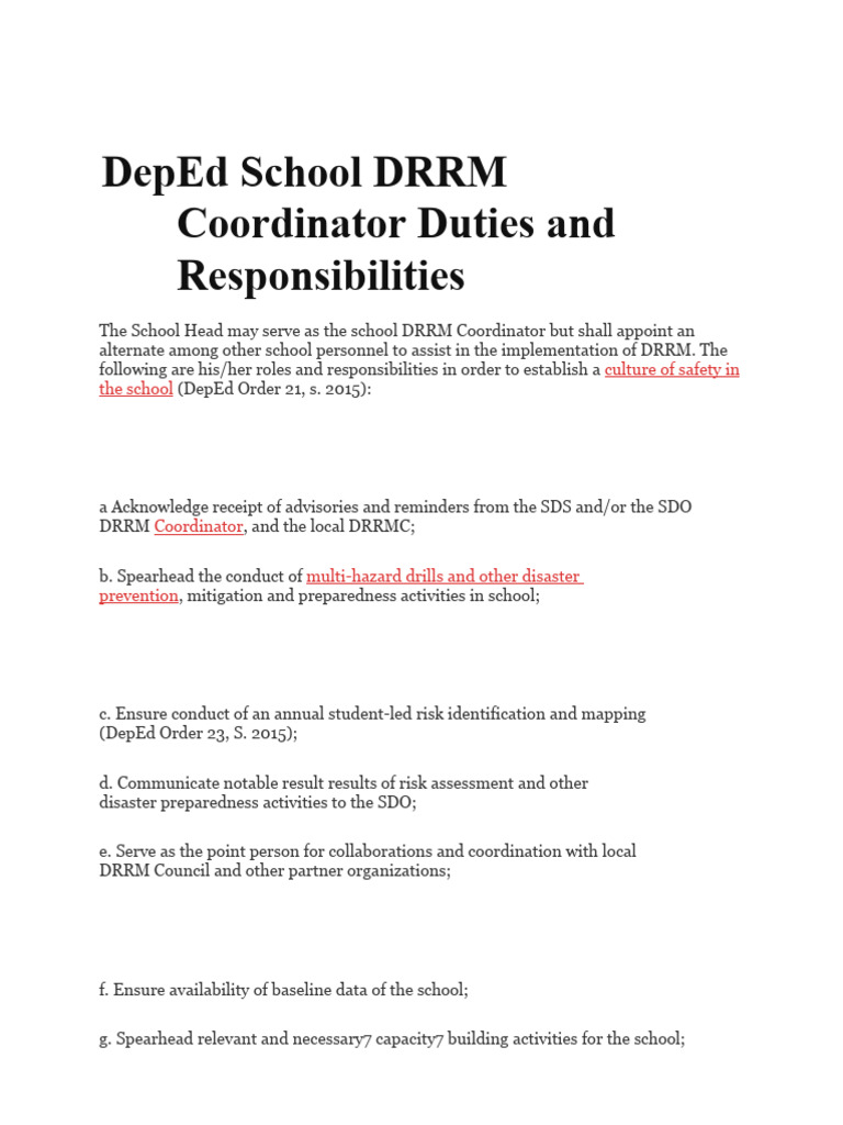 School DRRM Coordinator Roles | PDF | Emergency Management | Hazards