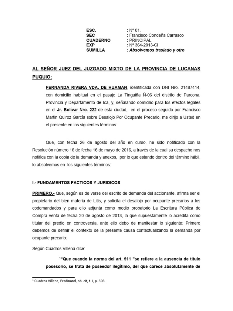 ABSUELVO TRASLADO y Solicita Supencion Del Proceso - FERNANDA RIVERA | PDF | Demanda judicial ...