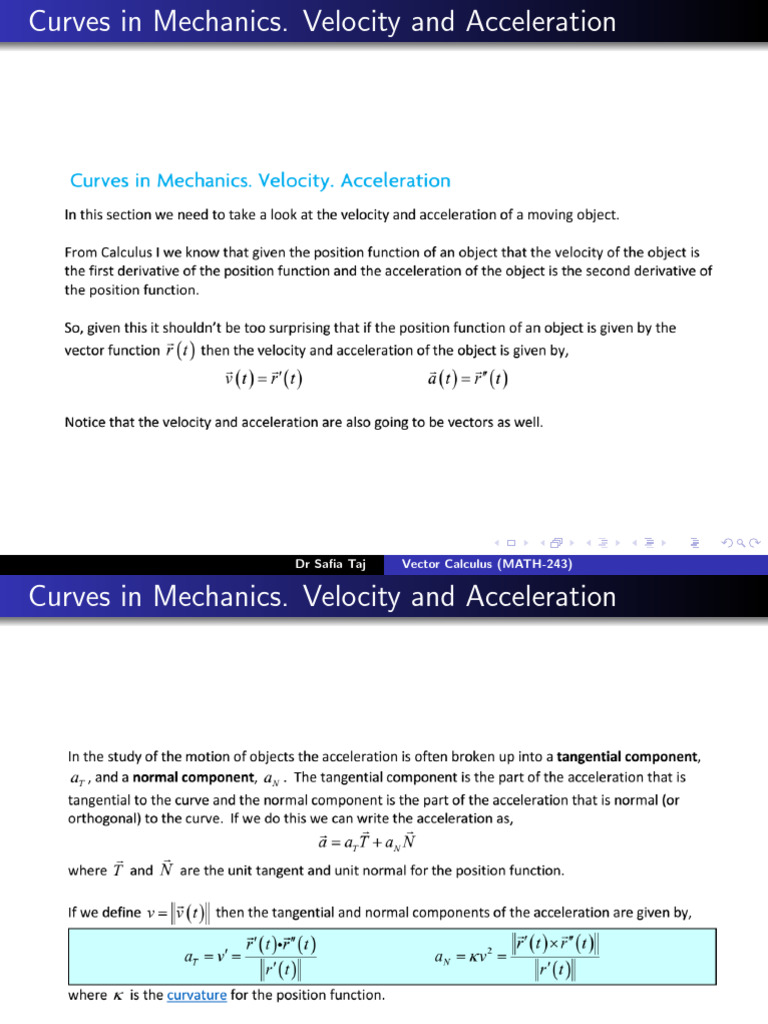 Curves in Mechanics. Velocity and Acceleration | PDF | Teaching Methods ...